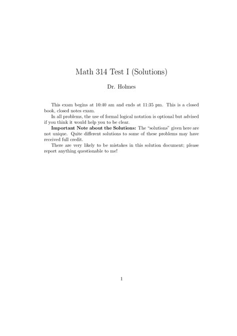 Test I With Solutions For Foundations Of Analysis Math 314 Docsity
