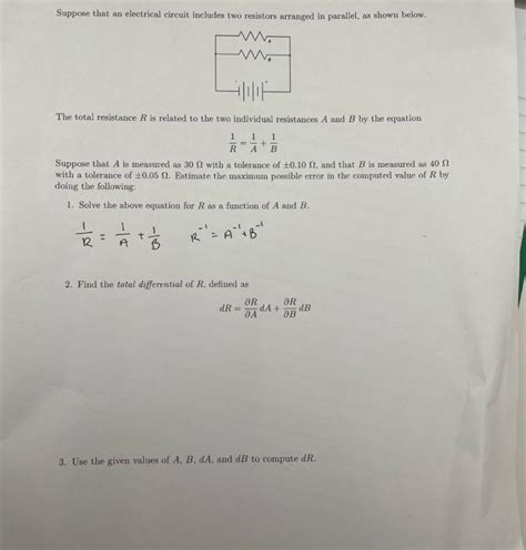 Solved Suppose That An Electrical Circuit Includes Two Chegg