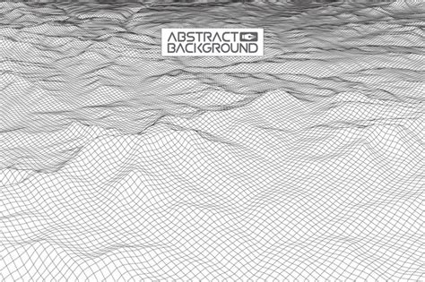 추상적 인 벡터 와이어 프레임 풍경 배경 사이버 공간 그리드 3d 기술 와이어 프레임 벡터 일러스트 레이 션 프리젠 테이션을위한 디지털 와이어 프레임 풍경 프리미엄 벡터