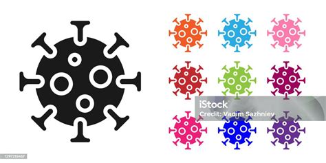 흰색 배경에서 격리된 블랙 바이러스 아이콘입니다 코로나 바이러스 2019ncov 박테리아와 세균 세포암 미생물 곰팡이 다채로운