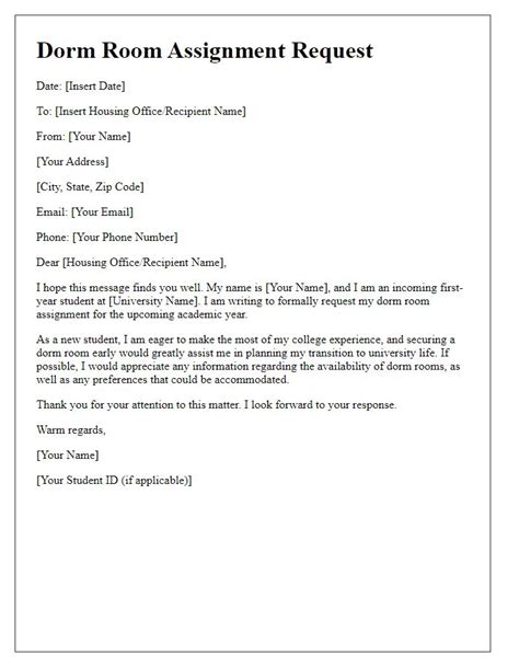 Letter Template For Dorm Room Assignment Request Free Samples In Pdf