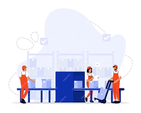 창고 개념 일러스트레이션에서 컨베이어 벨트 프리미엄 벡터