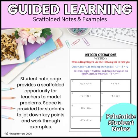 Adding Integers Guided Notes And Teaching Slides 6th And 7th Grade Math