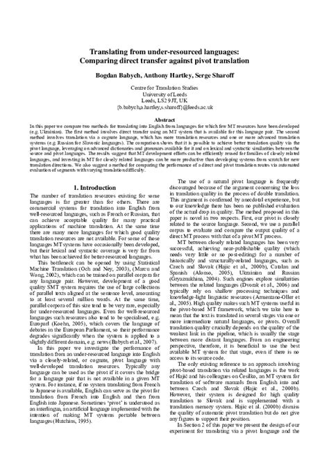 Pdf Translating From Under Resourced Languages Comparing Direct