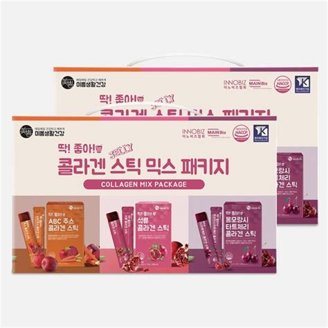 미쁨생활건강 딱좋아 콜라겐 스틱 믹스 패키지 석류 20g X 15p 타트체리 20g X 15p Abc주스 20g X