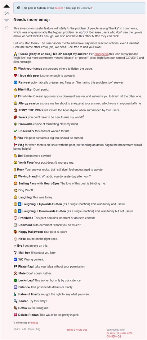 Why Was Needs More Emoji Deleted By An Employee Meta Stack Overflow