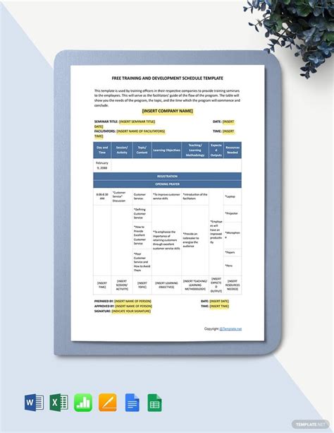 Training And Development Schedule Template In Google Docs Excel Apple Numbers Word Pages