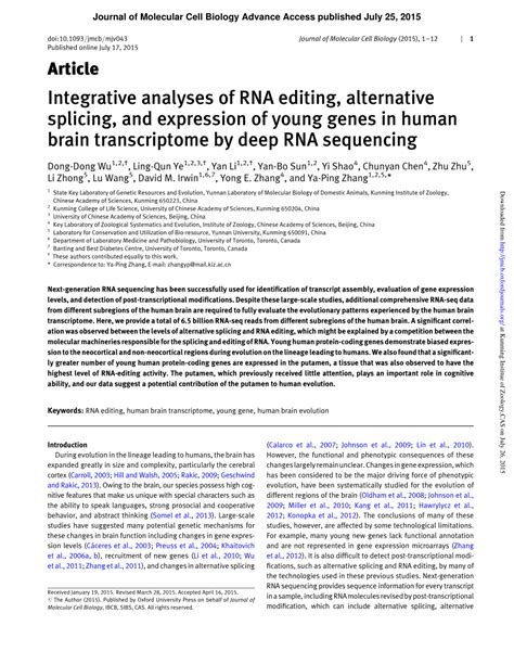 Pdf Integrative Analyses Of Rna Editing Alternative Splicing And