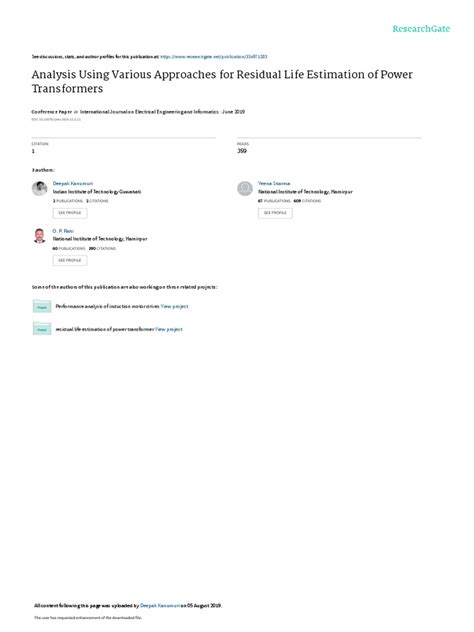 Analysis Using Various Approaches For Residual Life Estimation Pdf Transformer Water
