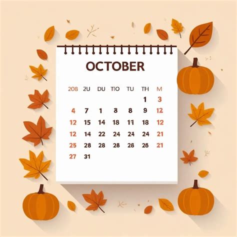 October A Calendar Vector Flat Design Premium Ai Generated Image