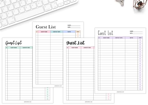 Guest List Printables For Weddings Parties Birthdays Showers JellyMemos