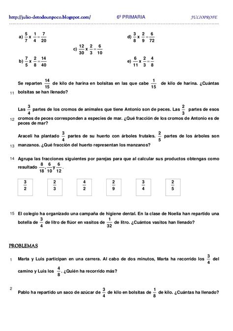 Problemas Con Fracciones 6o Primaria - cuanci