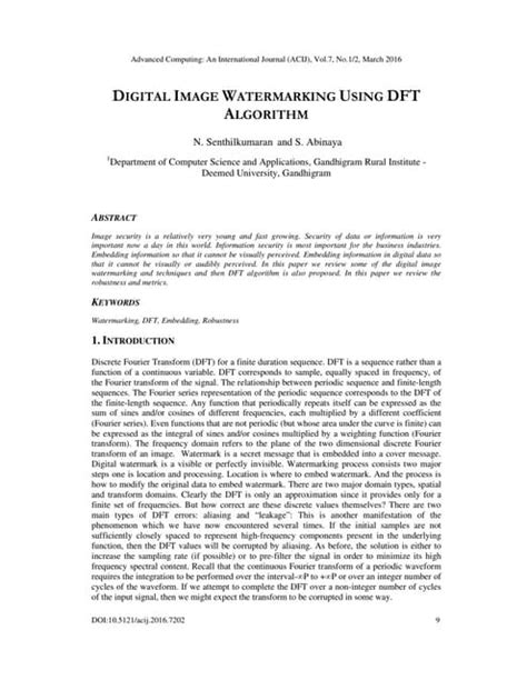 Digital Image Watermarking Using Dft Algorithm Pdf Web Development Internet