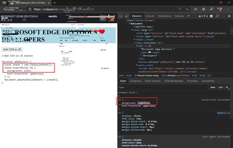 Css In Js 框架的样式编辑 Microsoft Edge Developer Documentation Microsoft Learn