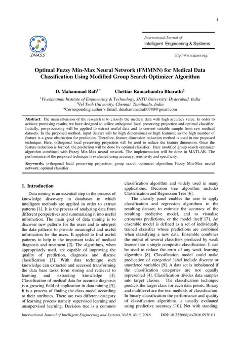Pdf Optimal Fuzzy Min Max Neural Network Fmmnn For Medical Data