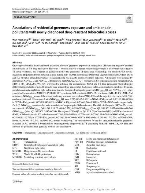 Associations Of Residential Greenness Exposure And Ambient Air