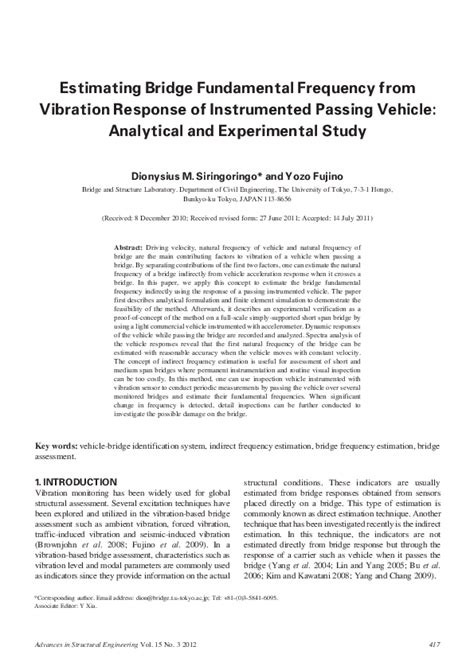 Pdf Estimating Bridge Fundamental Frequency From Vibration Response Of Instrumented Passing
