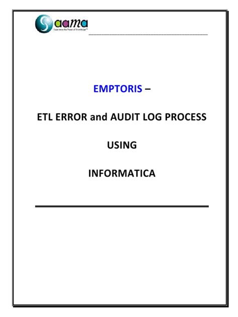 Etl Error And Audit Log Process Using A Pdf Table Database