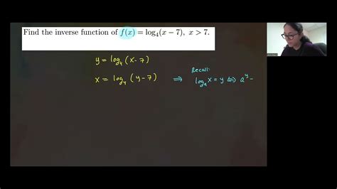 Finding Inverse Formula For A Logarithmic Function Youtube