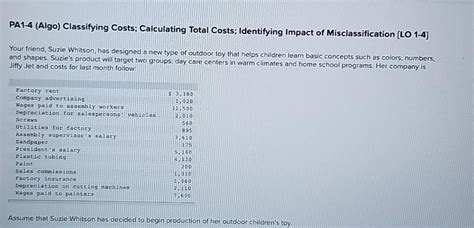 solved pa1 4 algo classifying costs calculating total