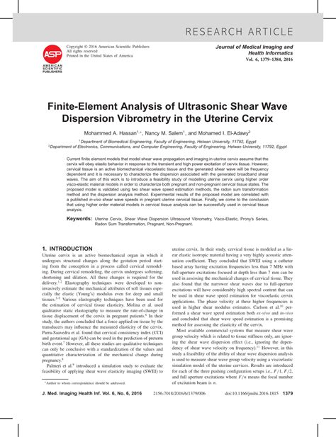 Pdf Finite Element Analysis Of Ultrasonic Shear Wave Dispersion Vibrometry In The Uterine Cervix