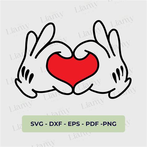 Mickey Mouse Love Heart Hands Svg Png Dxf Eps Cricut Cut Files