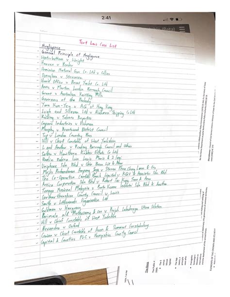 Case List For Tort Tort Law Studocu