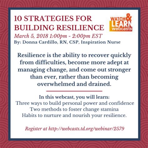 Webcast 10 Strategies For Building Resilience National Nurses In Business Association
