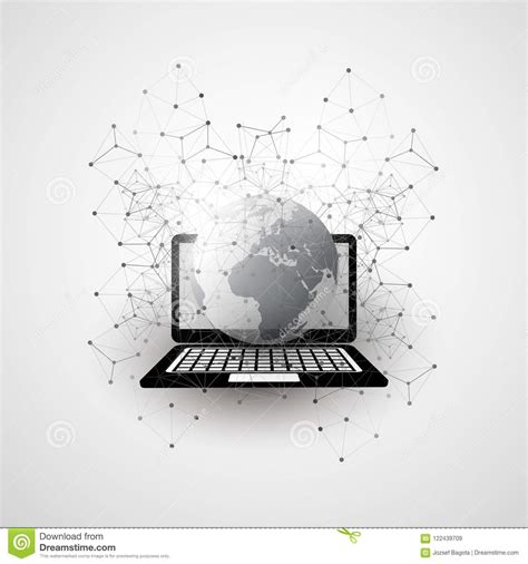 Abstract Cloud Computing And Global Network Connections Concept Design With Earth Globe Digital
