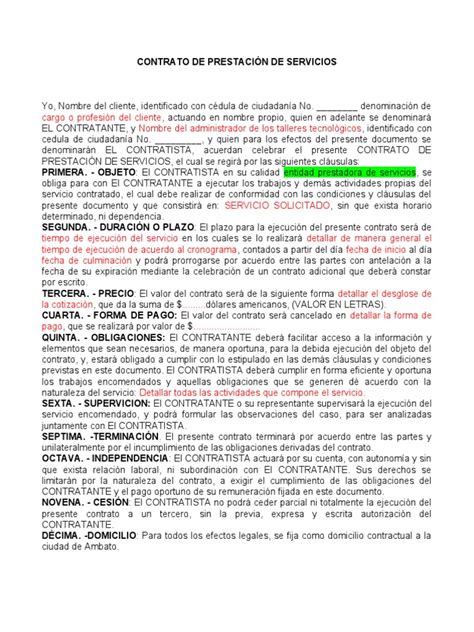 Carta De Prestacion De Servicios Pdf