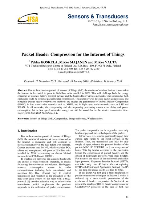 Pdf Packet Header Compression For The Internet Of Things