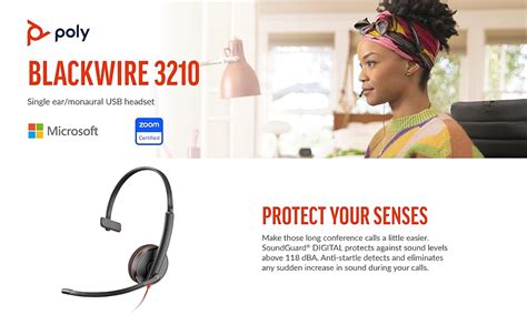 Poly Blackwire 3210 Wired Headset Noise Canceling Mic Single Ear Design Connect