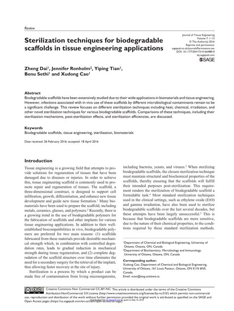 Pdf Sterilization Techniques For Biodegradable Scaffolds In Tissue Engineering Applications