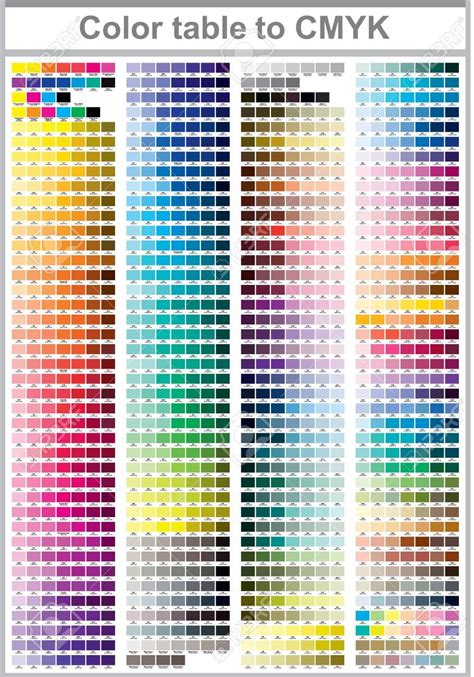 Color Table Pantone To CMYK Color Print Test Page Illustration