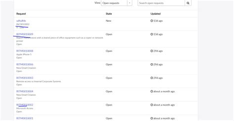 display of the request number under ritm in the my servicenow