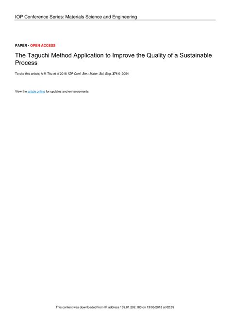 Pdf The Taguchi Method Application To Improve The Quality Of A