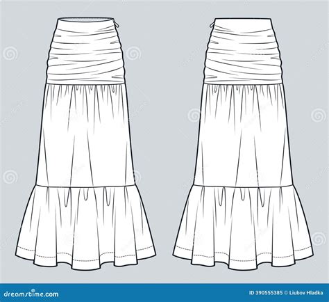 Maxi Skirt Technical Fashion Illustration Godet Skirt Fashion Flat