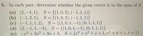 Solved 5 In Each Part Determine Whether The Given Vector