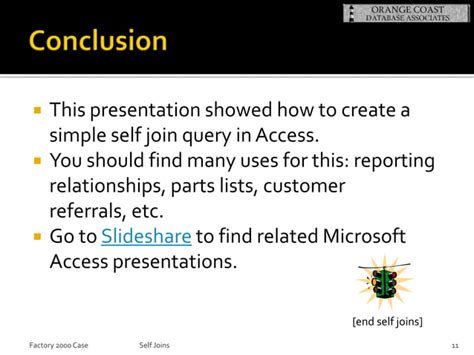 Microsoft Access Self Joins Ppt