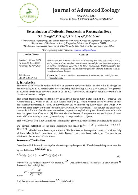 Pdf Determination Of Deflection Function In A Rectangular Body
