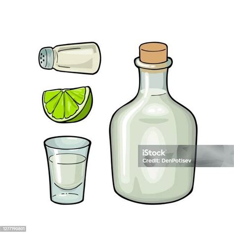 유리 병 데킬라 소금과 라임 흰색으로 격리된 색상 벡터 그림 소금 쉐이커에 대한 스톡 벡터 아트 및 기타 이미지 소금 쉐이커