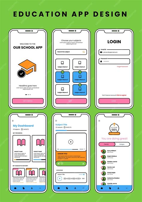 Premium Vector Flat Modern Mobile Application Design Templates Set