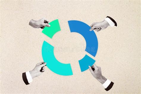Four Business Hands Assembling Colorful Circular Chart Pieces On Light