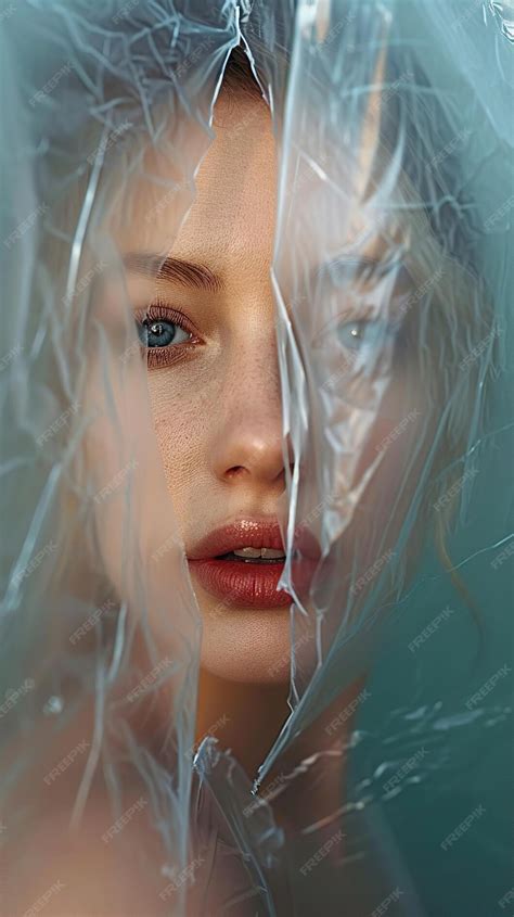 Premium Photo A Beautiful Girl Behind A Torn Plastic Sheet The Girl