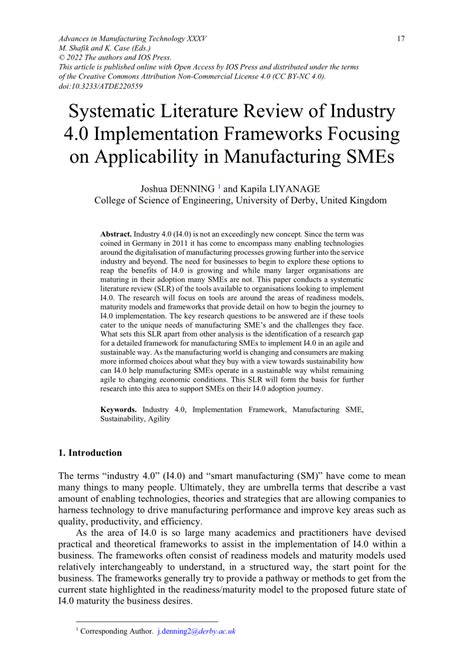 Pdf Systematic Literature Review Of Industry 4 0 Implementation
