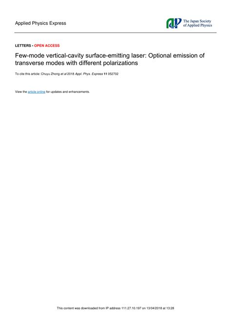 Pdf Few Mode Vcsel Optional Emission Of Transverse Modes With