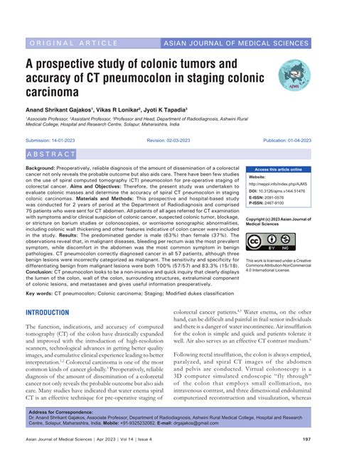 Pdf A Prospective Study Of Colonic Tumors And Accuracy Of Ct
