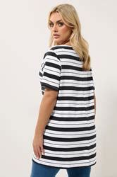 Yours Plus Size Black And White Stripe Stud Detail T Shirt Yours Clothing