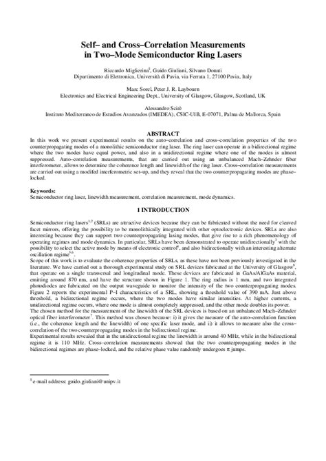 Pdf Selfand Crosscorrelation Measurements In Twomode Semiconductor
