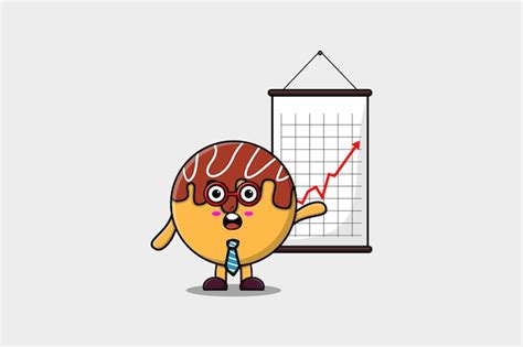 귀여운 만화 타코야키 사업가는 평평하고 현대적인 스타일의 디자인으로 정보를 제공합니다 프리미엄 벡터